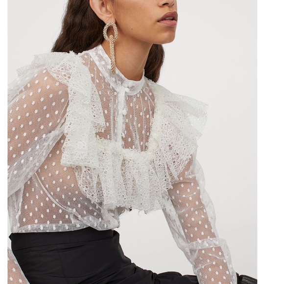 H&M | Tops | Sandra Mansour X Hm White Flounced Tulle Blouse | Poshmark